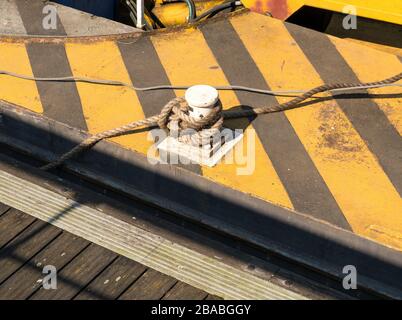 Secured mooring line / mooring rope / hawser laid in a figure-8 pattern ...