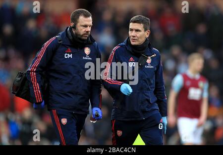 Arsenal physiotherapist Chris Morgan (left) with club doctor Gary O ...