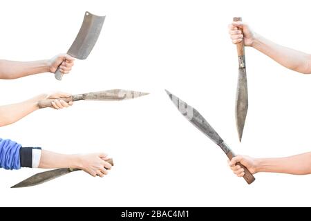 hand holding the big knife isolated on white background with clipping ...