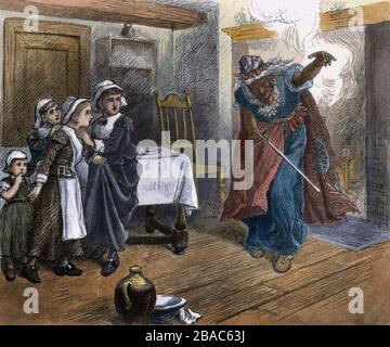 Salem Witch Trials. Puritan Rev. George Burroughs in chains during his ...