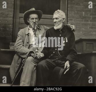 Photograph of Union and Confederate Veterans Shaking Hands Across the ...