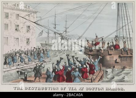 The Boston Tea Party, 1773, lithograph by Nathaniel Currier, 1846 Stock ...
