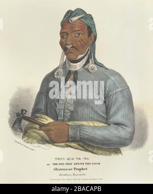 Tecumseh, Native American Shawnee warrior and chief, at the head of his ...