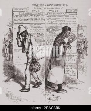 Thomas Nast 1880 political cartoon shows the Temple of Liberty boarded ...
