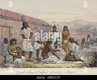 Lithograph after a watercolor by Louis Choris, depicting a group of ...