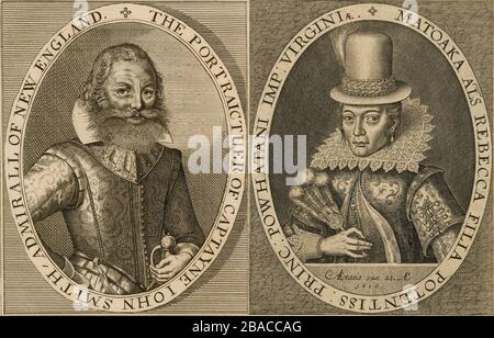 . English: Pocahontas and John Rolfe portrait. early 1850s. J. W. Glass ...