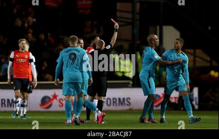 Derby County's Max Lowe is shown a red card Stock Photo - Alamy