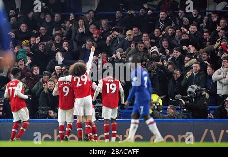 Arsenal's Gabriel celebrates their side's first goal of the game ...