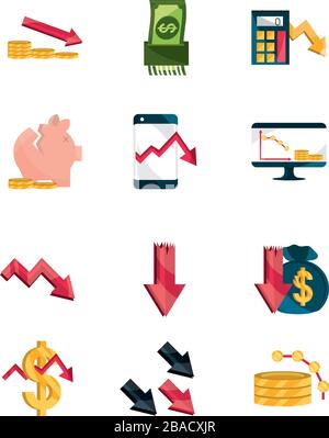 computer diagram decrease coins money stock market crash vector illustration isolated icon Stock ...
