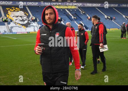 Charlton Athletic's Tomer Hemed inspects the pitch prior to kick-off ...