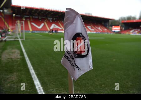 A general view of a corner flag pitch side in the ground ahead of the ...