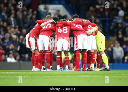 Forest players in a huddle during the Premier League match between ...