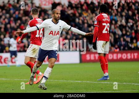Tottenham Hotspur's Lucas Moura celebrates scoring his side's third ...