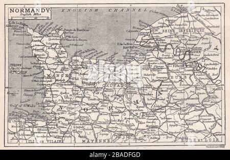 Vintage map of Normandy 1930s Stock Photo - Alamy