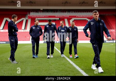 Derby County players on the pitch before the Sky Bet Championship match ...