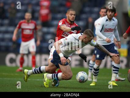 Middlesbrough's Rudy Gestede battles with Preston North End's Patrick ...
