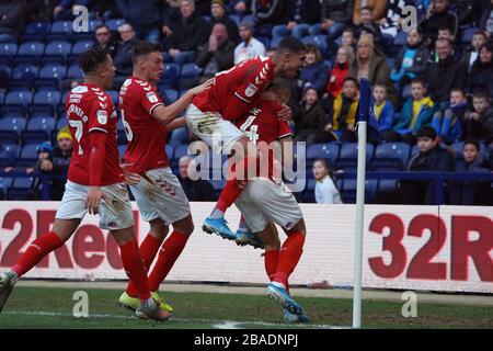 Middlesbrough's Rudy Gestede (right) celebrates scoring his side's ...