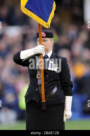 An armed forces representative on the pitch as part of the remembrance ...