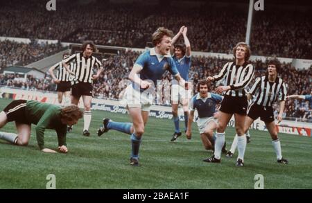 (L-R) Manchester City's Peter Barnes celebrates his goal with teammates ...