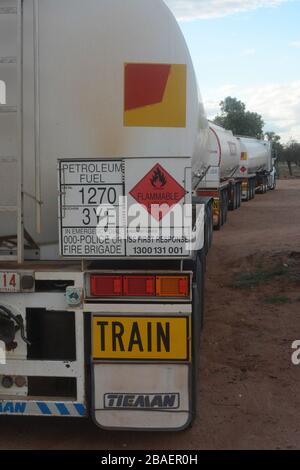 4 trailer fuel tanker road train on the great northern highway, West ...