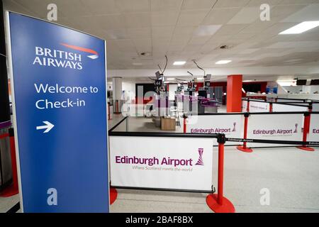 The empty British Airways check-in desk at Gatwick Airport. The airline ...