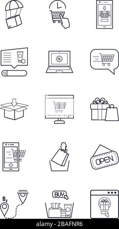 Computer display with shopping cart pin map icon vector. Online shoping ...