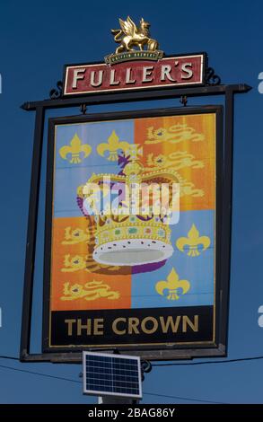 Traditional hanging pub sign at Crown and Anchor public house ...