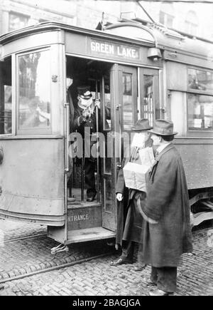 Street car conductor in Seattle not allowing passengers aboard without ...