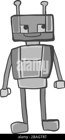 Gray robot cartoon isolated on white background Stock Vector Image ...
