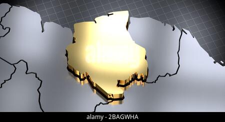 Country shape of Suriname 3d illustration Map 3d inner extrude map Sea ...