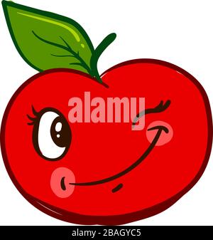 Winking apple, illustration, vector on white background Stock Vector ...