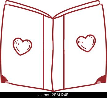 Open book with red cover and red hearts in turquoise circle. Isolated ...