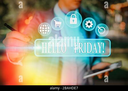 Handwriting text writing Hello Friday. Conceptual photo used to express ...