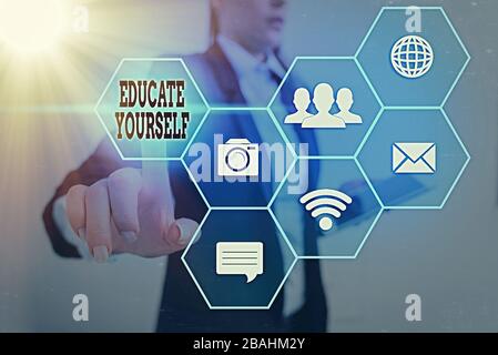 Writing note showing Educate Yourself. Business concept for prepare ...
