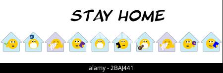 Self isolation Coronavirus, covid19, emoji with virus sneezing with ...