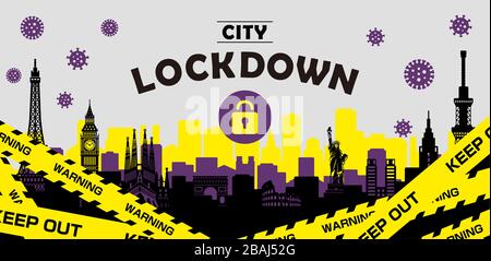 City lockdown banner illustration / pandemic, corona virus, COVID-19 ...