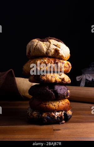 A tower built of a many different cookie cakes Stock Photo - Alamy