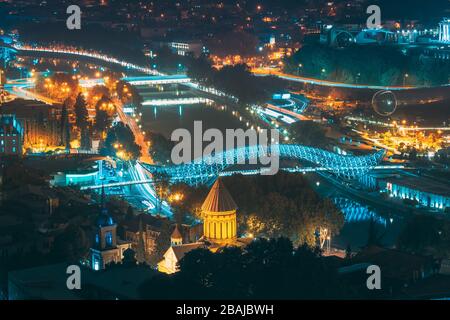 Scenic night view of the Zion Cathedral of the Dormition of Tbilisi in ...