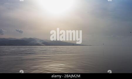 Foggy day, seaview, Aegean sea of Izmir, Turkey Stock Photo - Alamy
