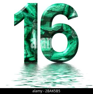 Numeral 16, sixteen, reflected on the water surface, isolated on white, 3d render Stock Photo ...