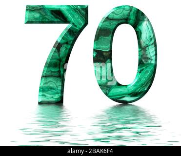 Numeral 70, seventy, reflected on the water surface, isolated on white ...