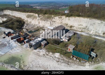 The disused mill house at the Westbury Cement Works chalk quarry in ...