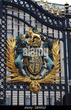 Architectural detail of Buckingham Palace, Royal coat of arms of the ...
