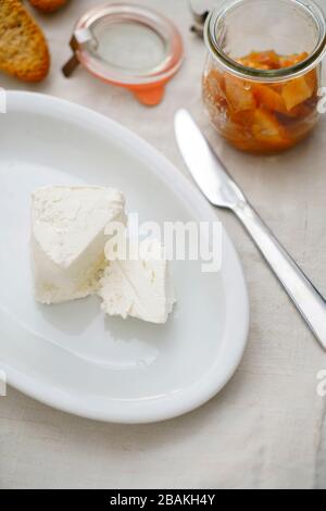 Fresh goat cheese Robiola with sicilian oranges mustard, Sicily, Italy ...