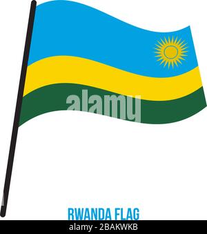 flag of republic of Rwanda on flagpole waving in wind. Holiday design ...