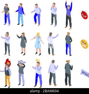 Rage icons set. Isometric set of rage vector icons outline on white ...