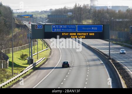 aerial view of M73 & M74 motorway junction at Uddingston near Glasgow ...