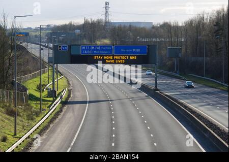 aerial view of M73 & M74 motorway junction at Uddingston near Glasgow ...