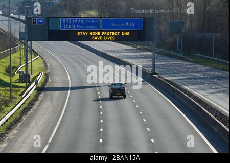 aerial view of M73 & M74 motorway junction at Uddingston near Glasgow ...
