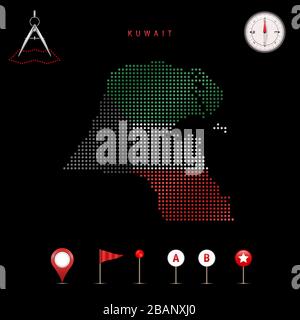 Dotted Map of Kuwait. Simple Silhouette of Kuwait. The National Flag of ...
